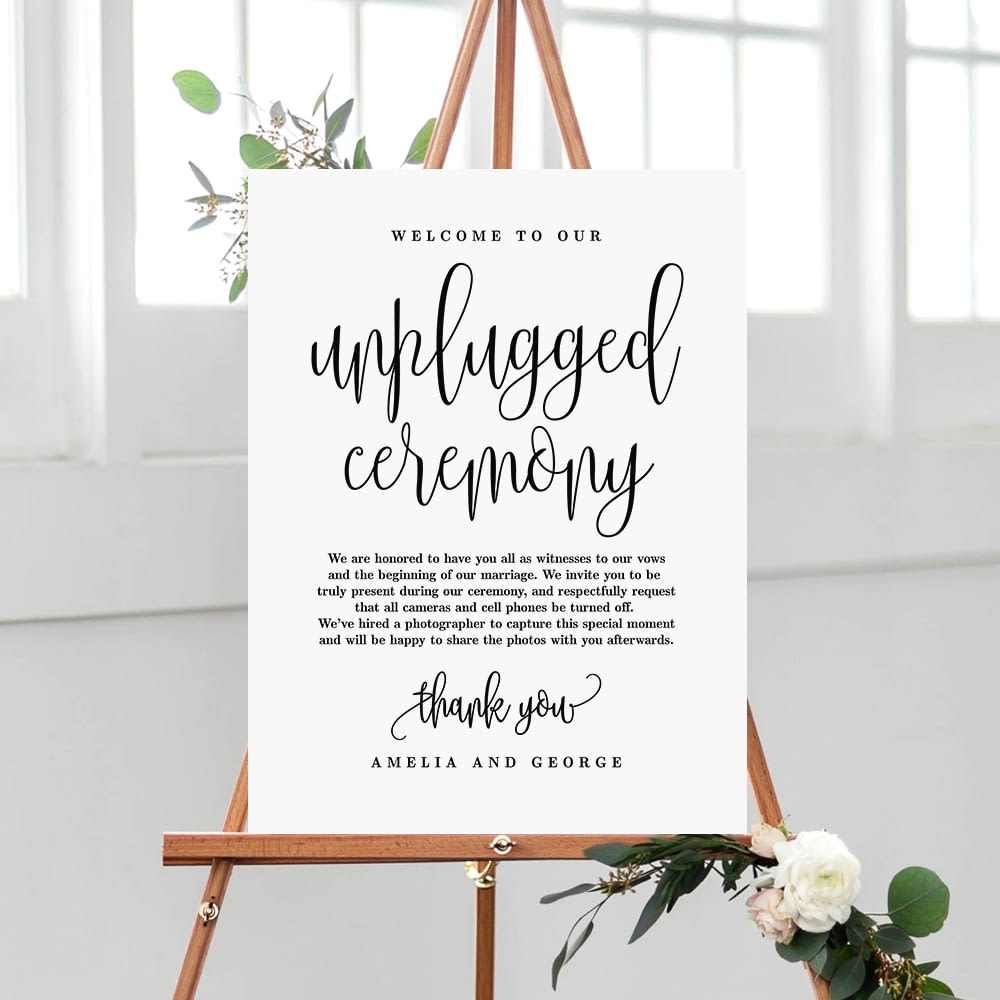 Unplugged Ceremony Wedding Sign Lovely Calligraphy LCC Berry Berry Sweet